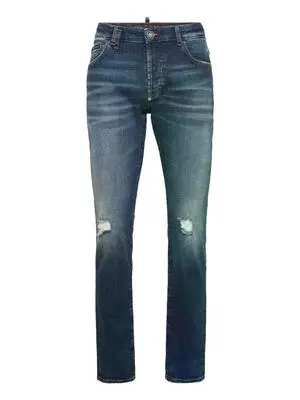 Philipp Plein Distressed Straight-cut Jeans - Blue
