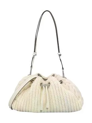 JIMMY CHOO Cable-Knit Drawstring Shoulder Bag
