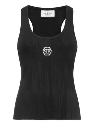Philipp Plein Ribbed Tank Top With Hexagon Logo - Black