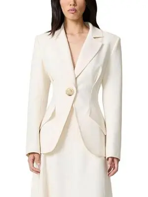 NOCTURNE Padded Shoulder Jacket With Gold Accent - Ivory