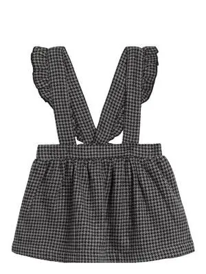 KENDI Flannel Skirt With Ruffle Suspenders - Houndstooth