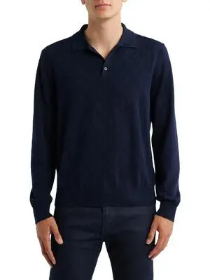 Canali Long Sleeve Wool Polo Sweater - Navy