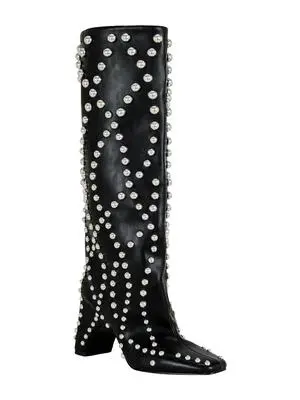 AZALEA WANG Virgile Studded Knee High Boots - Black