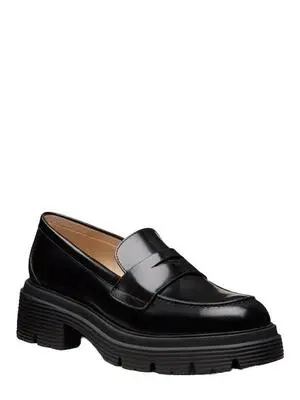 STUART WEITZMAN Hudson Lite Lugged Platform Penny Loafer - Black