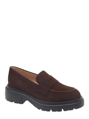 STUART WEITZMAN Hudson Lite Lugged Platform Penny Loafer - Walnut Suede
