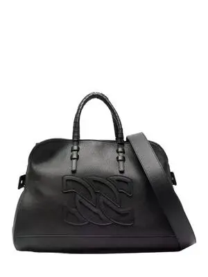 Casadei Embossed Logo Leather Tote - Black