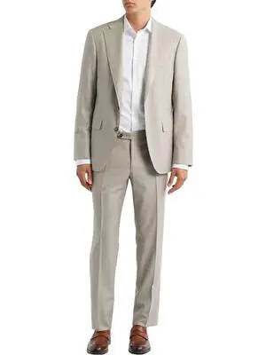 Canali Capri Trim Fit Tan Mélange Super 150s Wool Suit - Beige