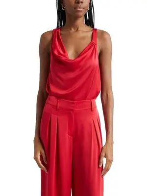 Ramy Brook Zoe Cowl Neck Sleeveless Satin Top - Scarlet Red