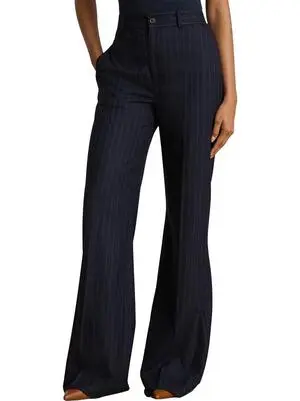 Ralph Lauren Wool Blend Twill Wide Leg Suit Pants - Navy/cream