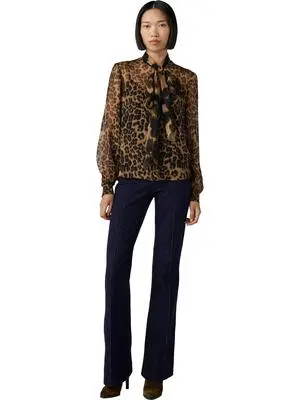 Diane Von Furstenberg Garcele Blouse - Tiny Snow Leopard Tobacco