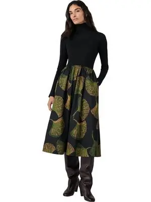 Diane Von Furstenberg Selena Turtleneck Midi Dress - Giant Gingko Fans Black