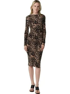 Diane Von Furstenberg Darrius Long Sleeve Dress - Tiny Snow Leopard Tobacco
