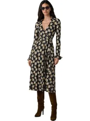 Diane Von Furstenberg Antonia Silk Jersey Wrap Dress - Tiny Gingko Fans Black