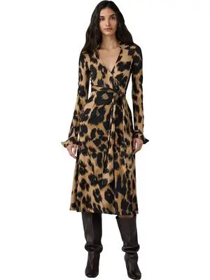 Diane Von Furstenberg Antonia Silk Jersey Wrap Dress - Giant Snow Leopard Tobacco