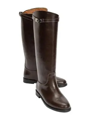 PROLOGUE SHOES Yoko Knee High Boots - Brown Faux Leather