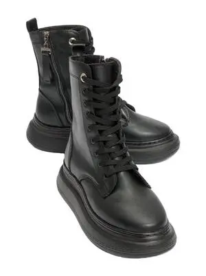 FOREVER & ALWAYS SHOES Nicolas Leather Combat Boot - Black Leather