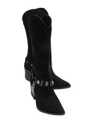 PROLOGUE SHOES Lumen Block Heel Boot - Black Faux Leather