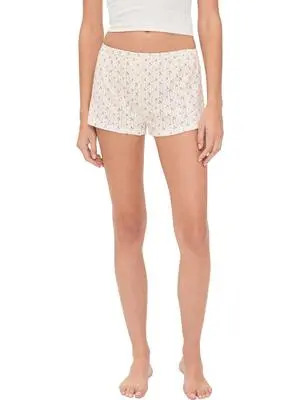 COUCOU Floral Print Pointelle Knit Shorts English Rose