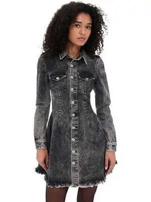 MARQUES' ALMEIDA Acid Wash Denim Mini Dress - Black Acid Wash