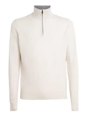 Corneliani Virgin Wool-cashmere Quarter Zip Sweater - Beige