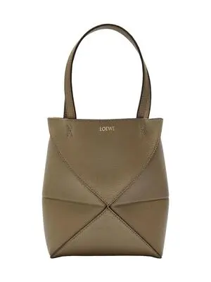 Loewe Puzzle Fold Mini Leather Tote Bag - Taupe