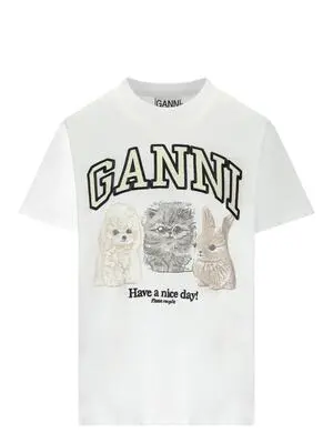 GANNI Animals T-shirt - White
