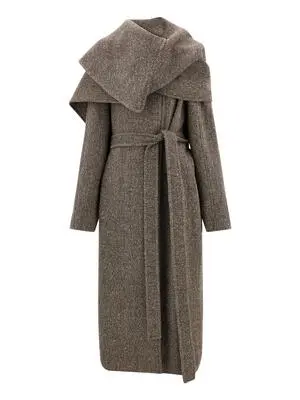 FERRAGAMO Oversized Asymmetrical Chevron Coat - Brown