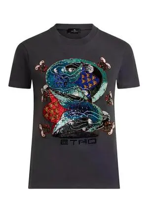 Etro Sequin-embellished Graphic T-shirt - Grey