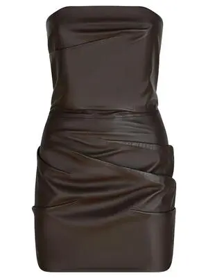Attico Mini Leather Dress - Brown