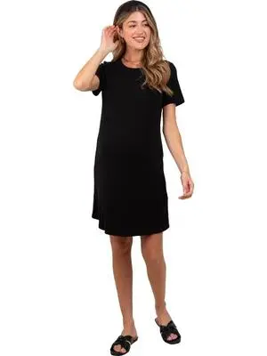 PINKBLUSH Ribbed Knit Basic T-shirt Dress - Black