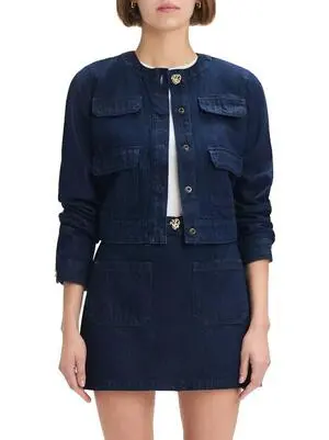 FAVORITE DAUGHTER Emily Collarless Cropped Denim Jacket - Stout