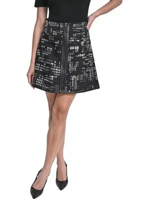 Dkny Abstract Jacquard Mini Skirt - Black/silver