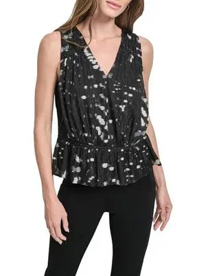 Dkny Shine Crinkle Chiffon Peplum Top - Reflected Lights