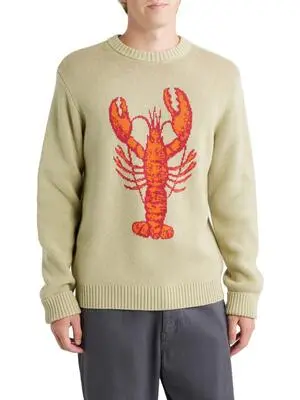 DARK SEAS Montauk Lobster Jacquard Cotton Crewneck Sweater - Moss