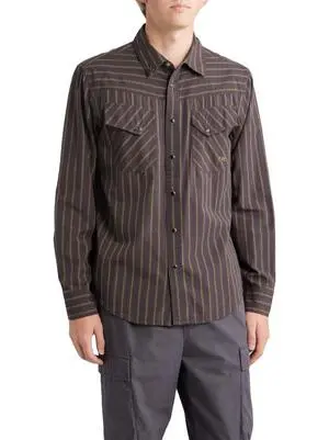 DARK SEAS Kimbro Stripe Cotton Snap-up Western Shirt Black