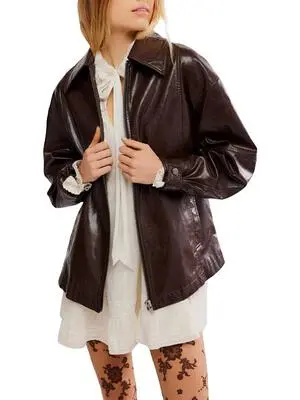 Free People Sloan Faux Leather Jacket - Chocolate