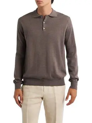 AURELIEN Long Sleeve Cashwool® Polo Sweater Ash Grey