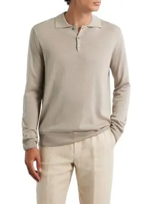 AURELIEN Long Sleeve Cashwool® Polo Sweater Greige