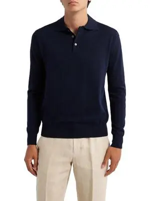 AURELIEN Long Sleeve Cashwool® Polo Sweater Navy