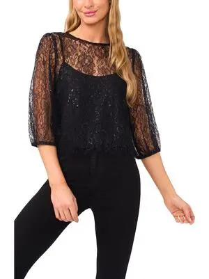 CECE DUPRAZ Metallic Floral Lace Top - Rich Black