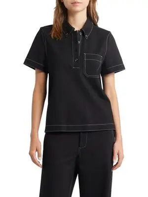 Rag & Bone Irina Contrast Stitch Button-down Polo - Black