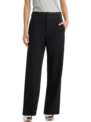 Rag & Bone Irina Contrast Stitch Straight Leg Ponte Pants - Black