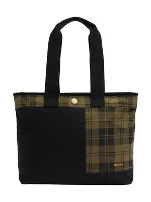 Barbour Mya Patchwork Cotton Tote - Black/olive Check