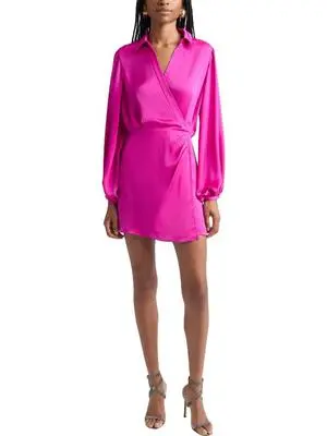 Ramy Brook Carolyn Long Sleeve Satin Wrap Dress - Raspberry