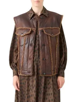 Akris Faux Shearling Vest - Bark