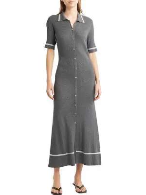 Rag & Bone Kassy Tipped Polo Midi Dress - Charcoal