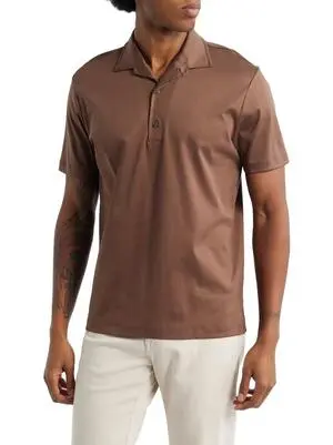 AURELIEN Aur1 Solid Cotton Polo - Chocolate