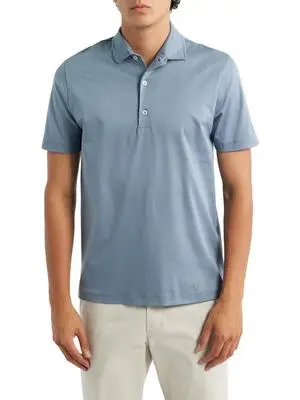 AURELIEN Aur1 Solid Cotton Polo Steel Blue