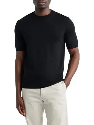 AURELIEN Cashwool® Short Sleeve Crewneck Sweater - Black