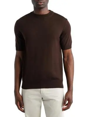 AURELIEN Cashwool® Short Sleeve Crewneck Sweater - Chocolate